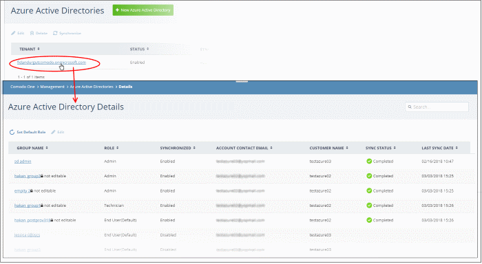 View Active Directory Details, Azure Active Directory, Azure user groups | Comodo One